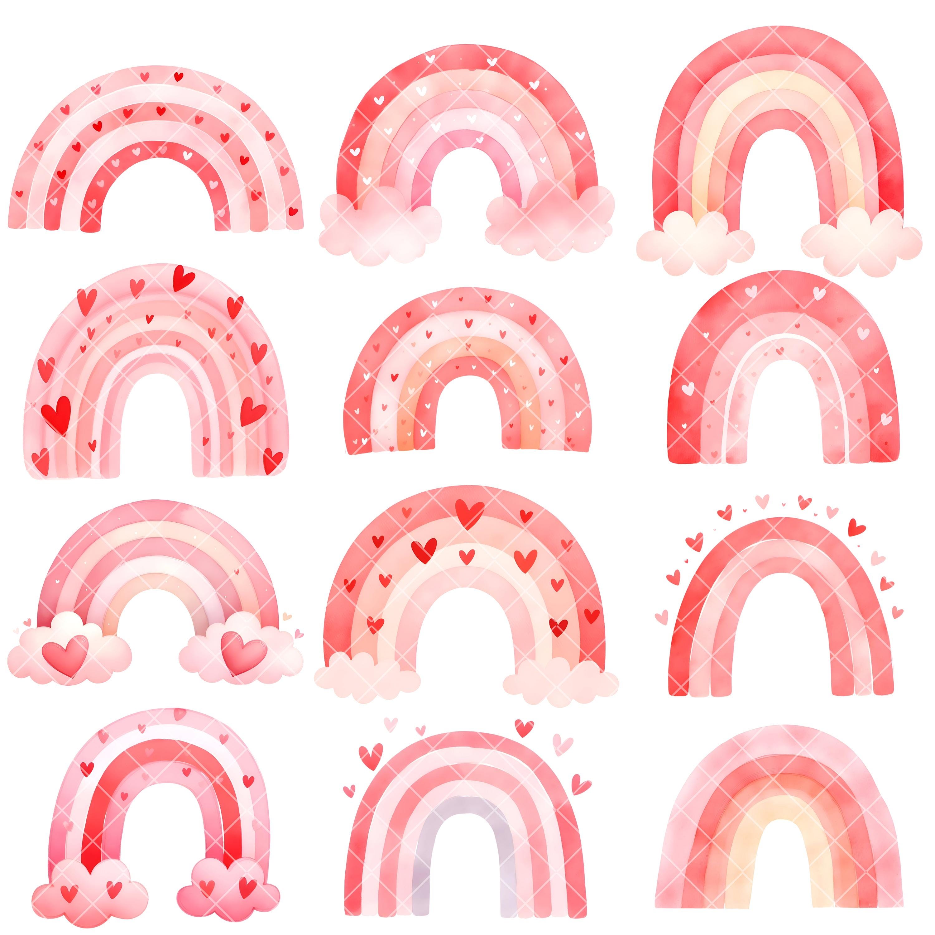 Watercolor Valentine Rainbow Clipart: Heart PNG Bundle (digital ...