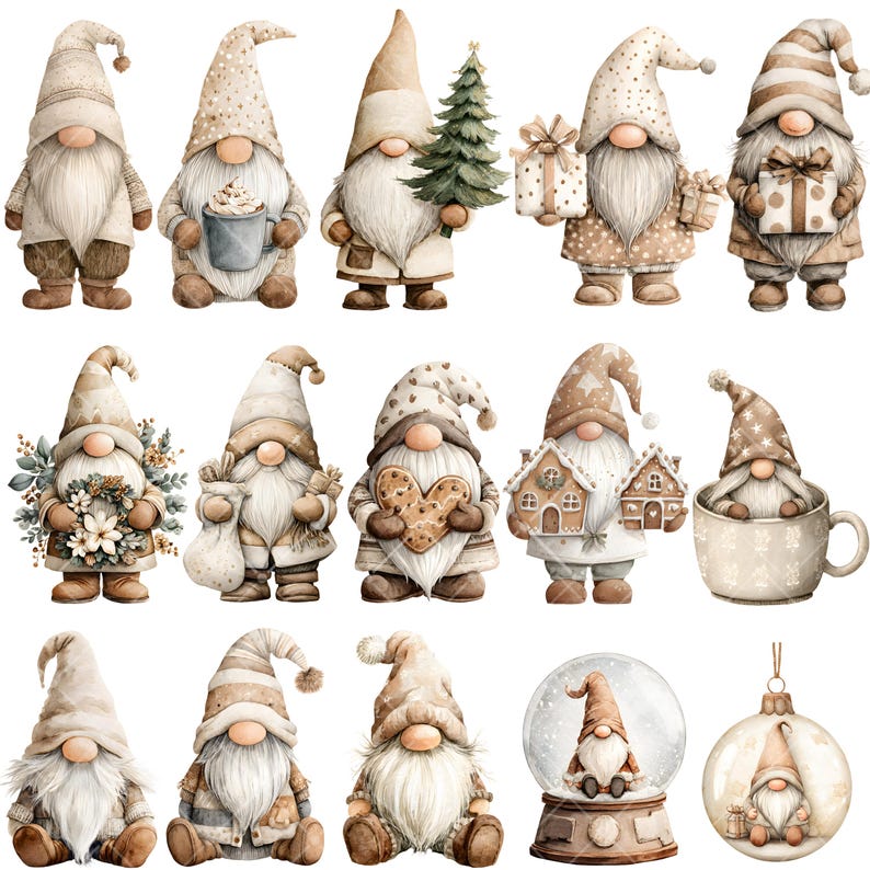 Cute Gnome Clipart - Watercolor - Christmas Gnome Png - Neutral - Gonks ...