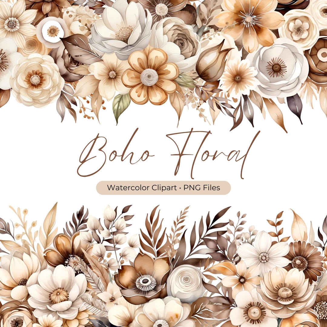 Watercolor Boho Floral Clipart - Autumn Flowers - Floral Arrangement ...