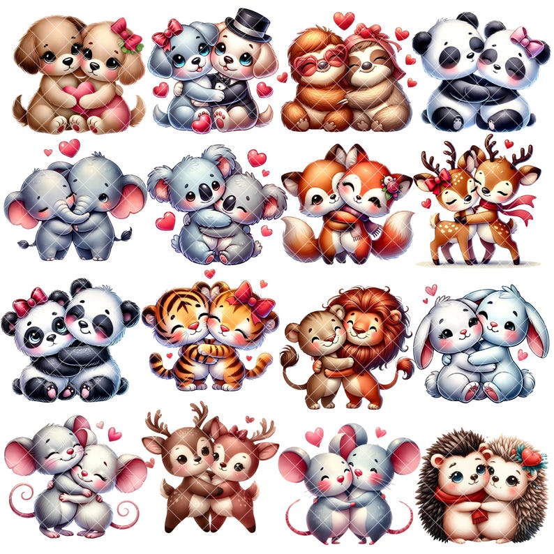 Animal Couple Clipart - Valentine Png - Watercolor Clipart - Watercolor ...