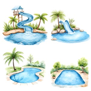 Pool Party Clipart - Watercolor - Cute Summer Clipart - Kid's Birthday ...