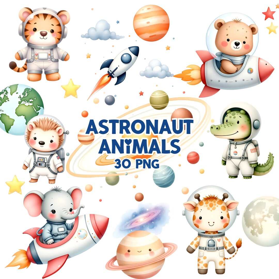 Cute Astronaut Clipart - Watercolor - Astronaut Animals - Space Clipart ...