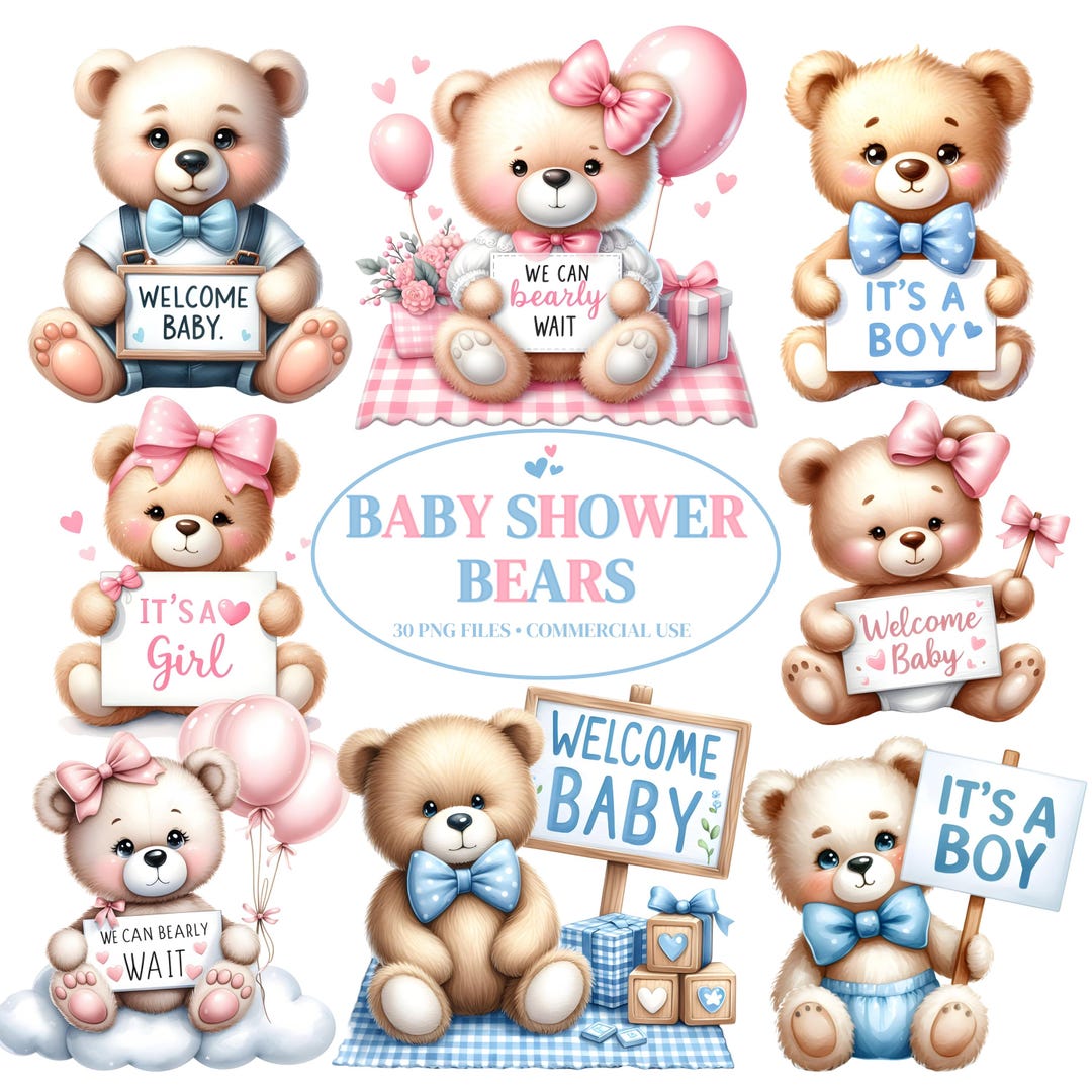 Cute Bear Clipart - Watercolor - Baby Shower Clipart - Teddy Bear - It ...