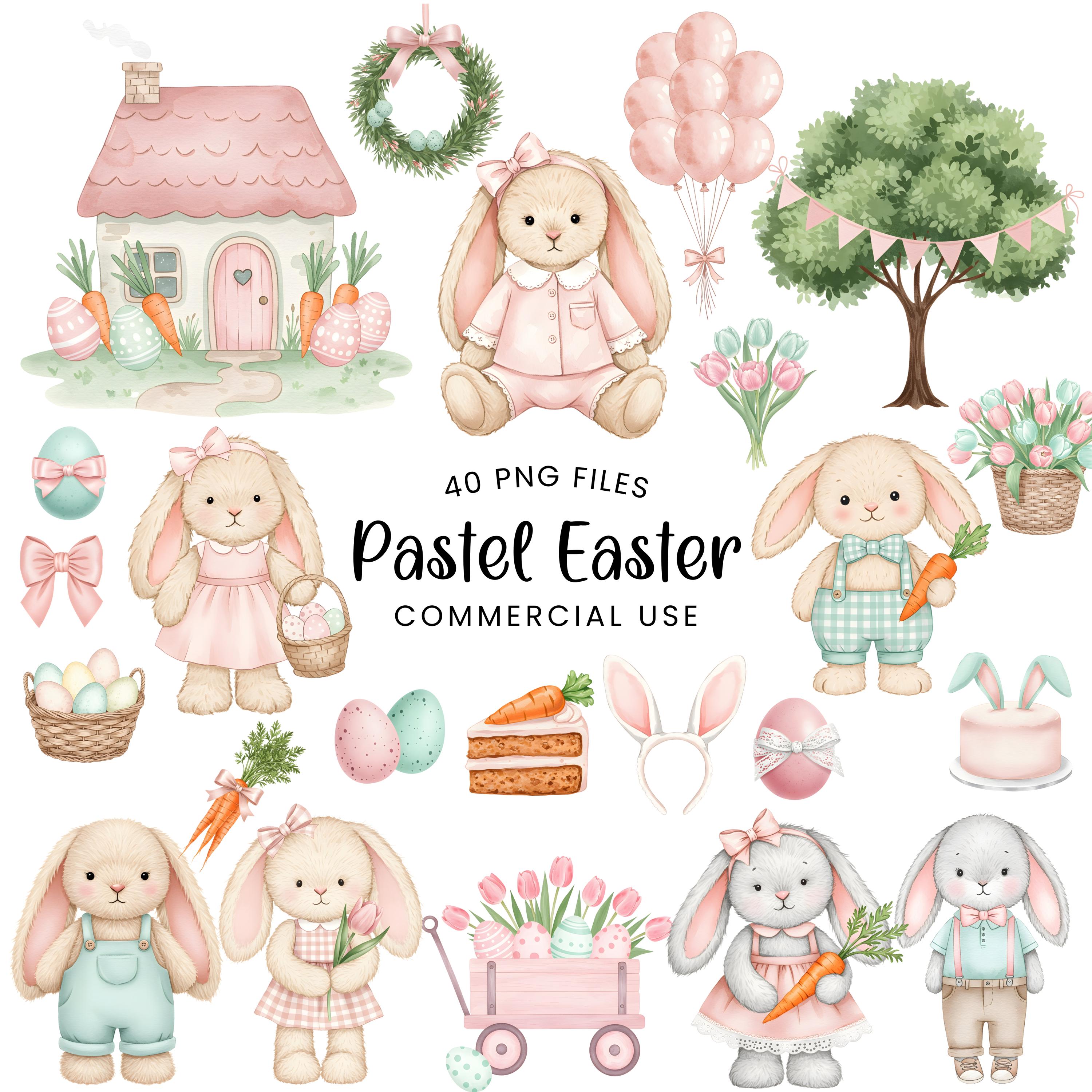 Watercolor Easter Clipart - Pastel Easter Png - Cute Bunny - Spring ...