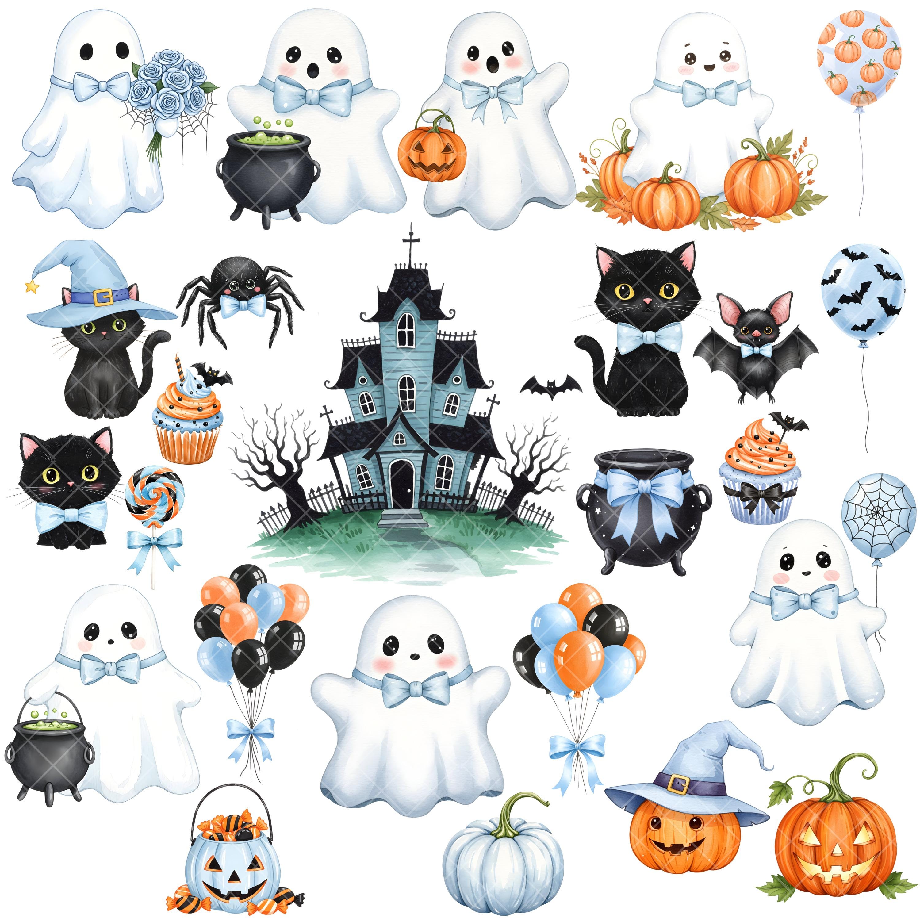 Cute Halloween Clipart - Watercolor - Ghost - Pumpkin - Cat - Spider ...