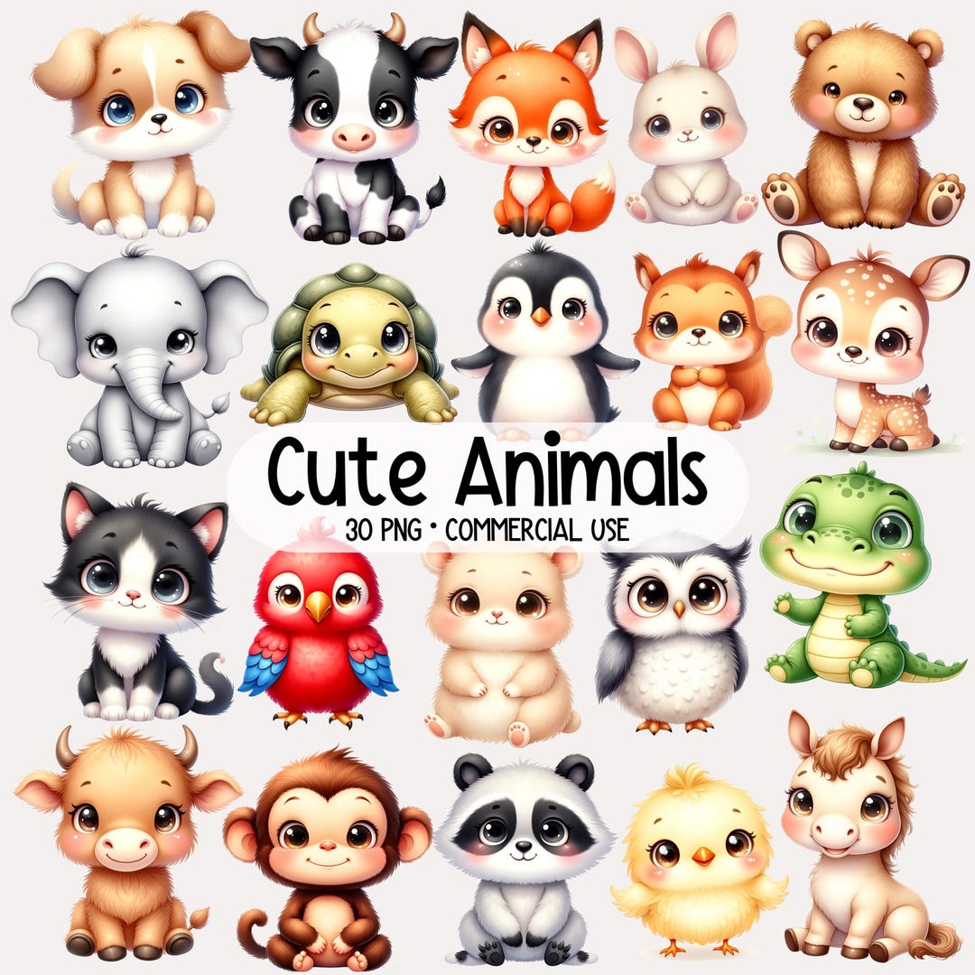 Cute Animal Clipart - Kawaii Animals - Png - Kids Clipart - Adorable ...