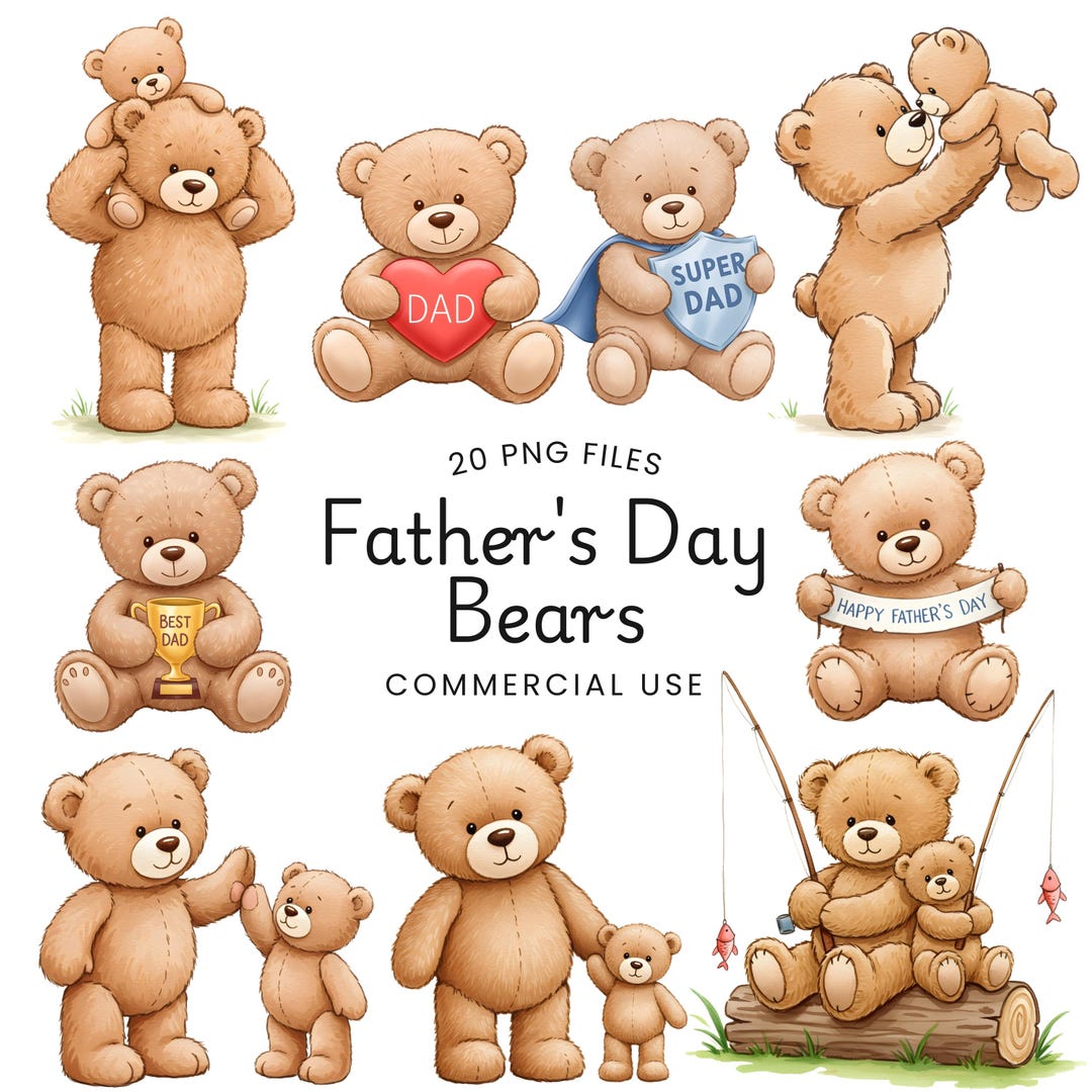 Father's Day Bear Clipart - Watercolor - Papa Bear - Teddy Bear Png ...