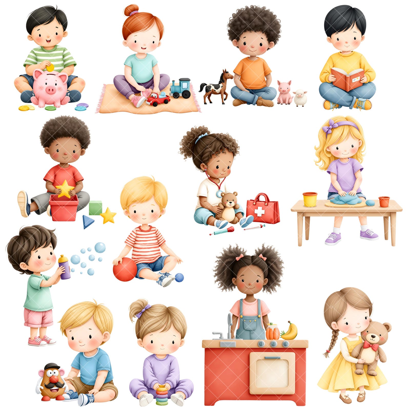 Playtime Clipart - Watercolor - Kid's Clipart Bundle - Toy Png - Cute ...