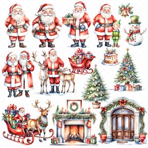 Watercolor Christmas Clipart - Santa Claus - Vintage - Elf - Reindeer ...