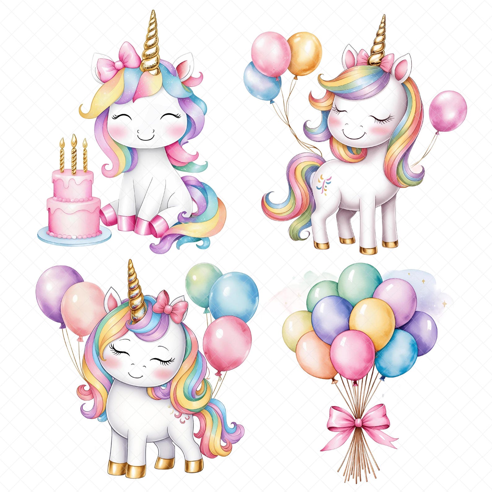 Pastel Unicorn Clipart - Rainbow Unicorns - Birthday Clipart - Unicorn ...