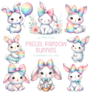 Cute Bunny Clipart - Watercolor - Pastel Rainbow Bunny Clipart - Rabbit ...
