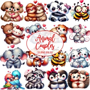 Animal Couple Clipart - Valentine Png - Watercolor Clipart - Watercolor ...
