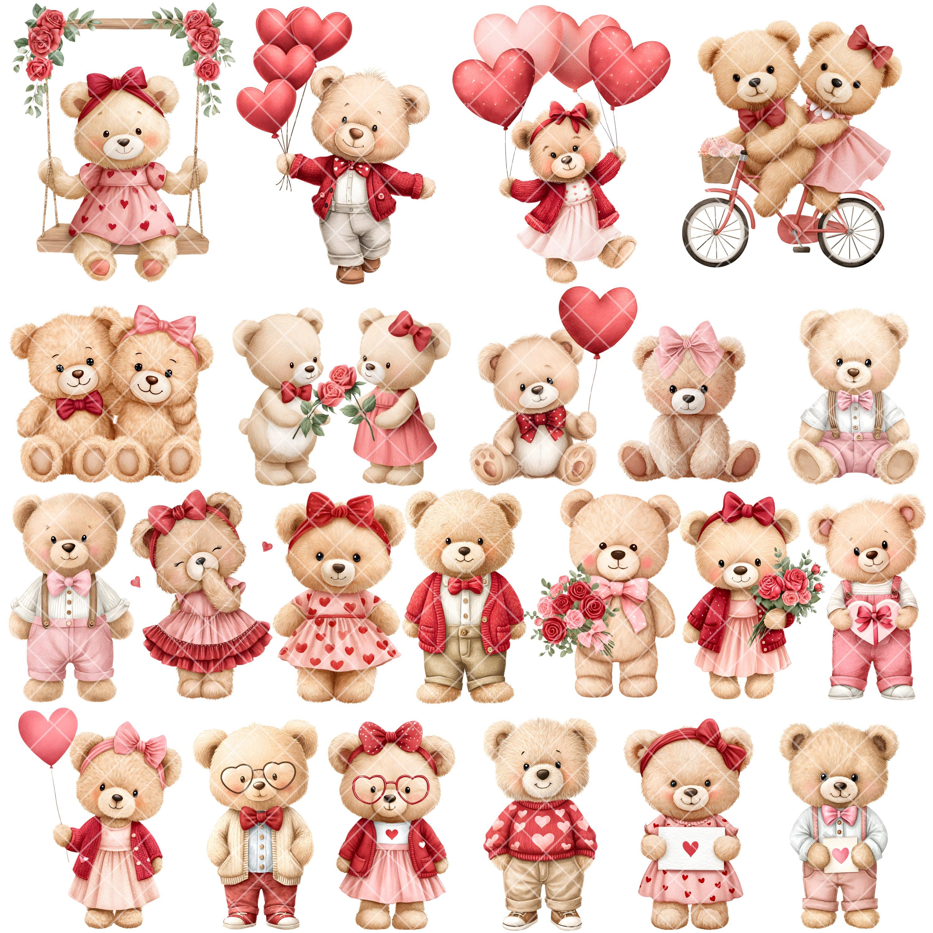 Valentine Bears Clipart - Watercolor - Valentine Png - Teddy Bears ...