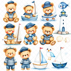 Cute Sailor Bear Clipart - Nautical - Teddy Bear Png - Nursery Clipart ...