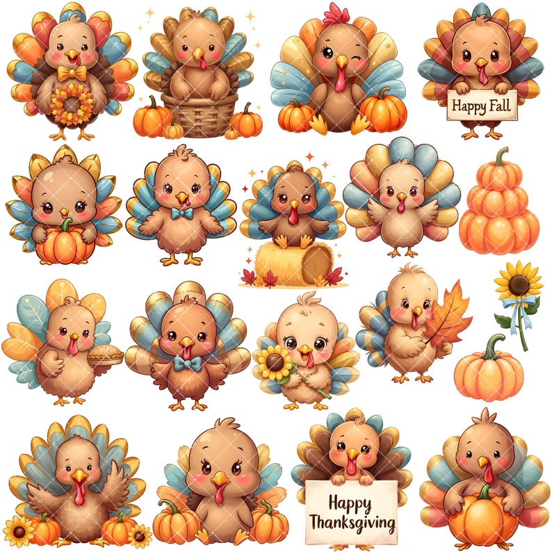 Cute Turkey Clipart - Watercolor - Thanksgiving Png - Turkey Clipart ...