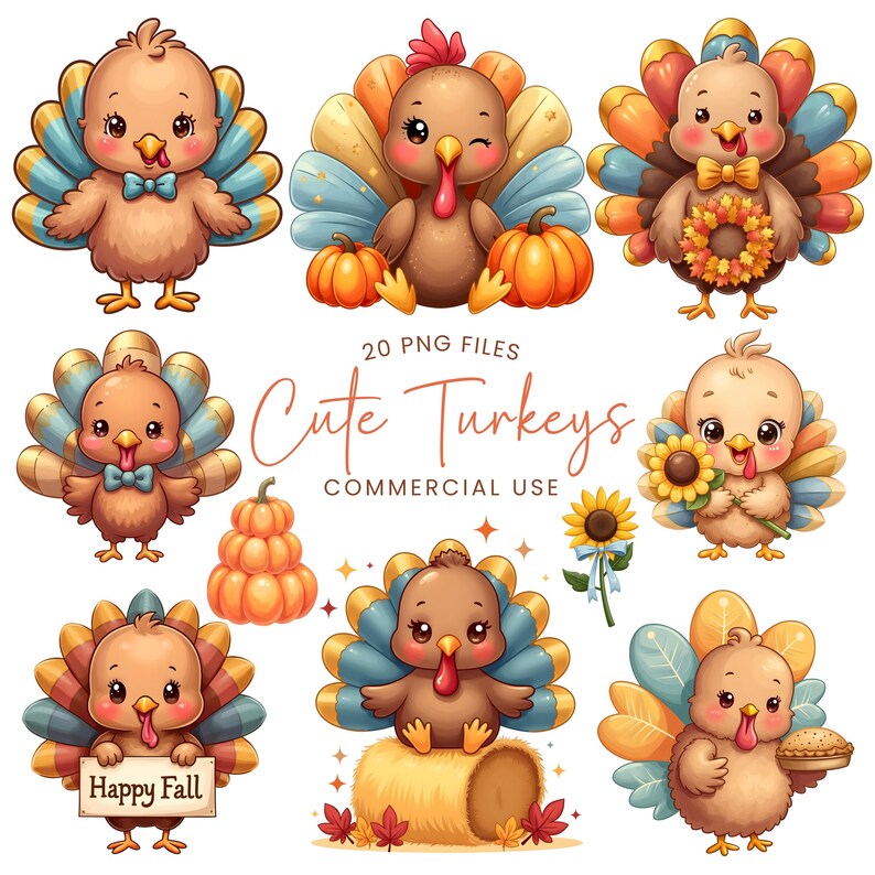 Cute Turkey Clipart - Watercolor - Thanksgiving Png - Turkey Clipart ...
