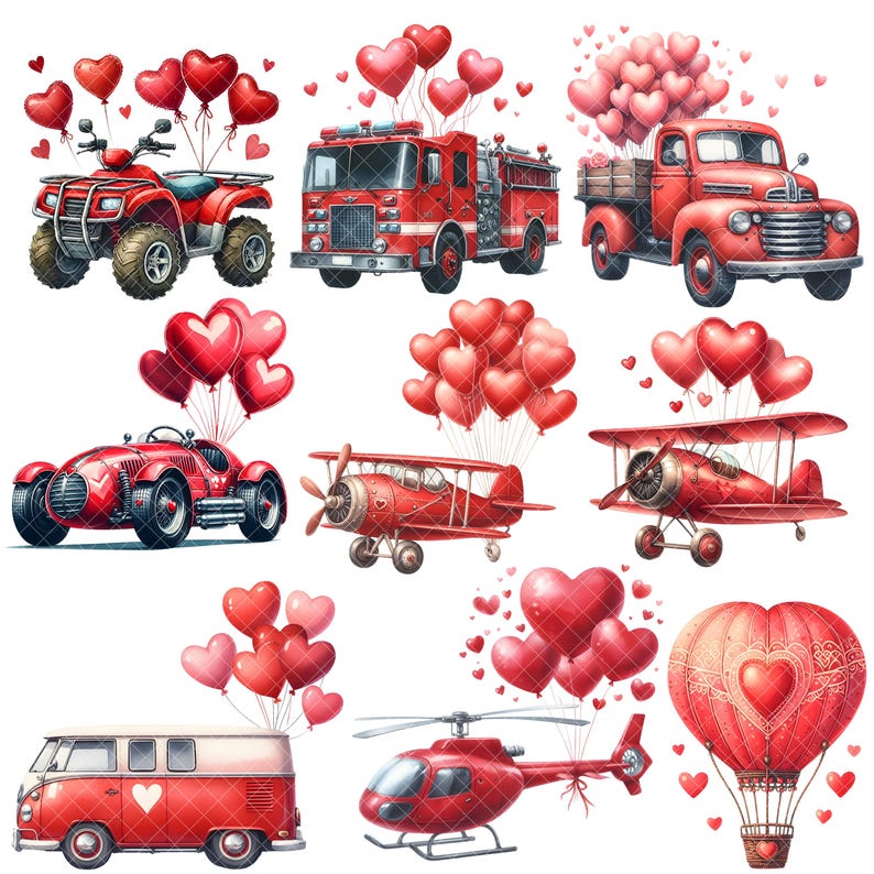Valentine Transportation Clipart - Watercolor - Valentine Vehicles ...