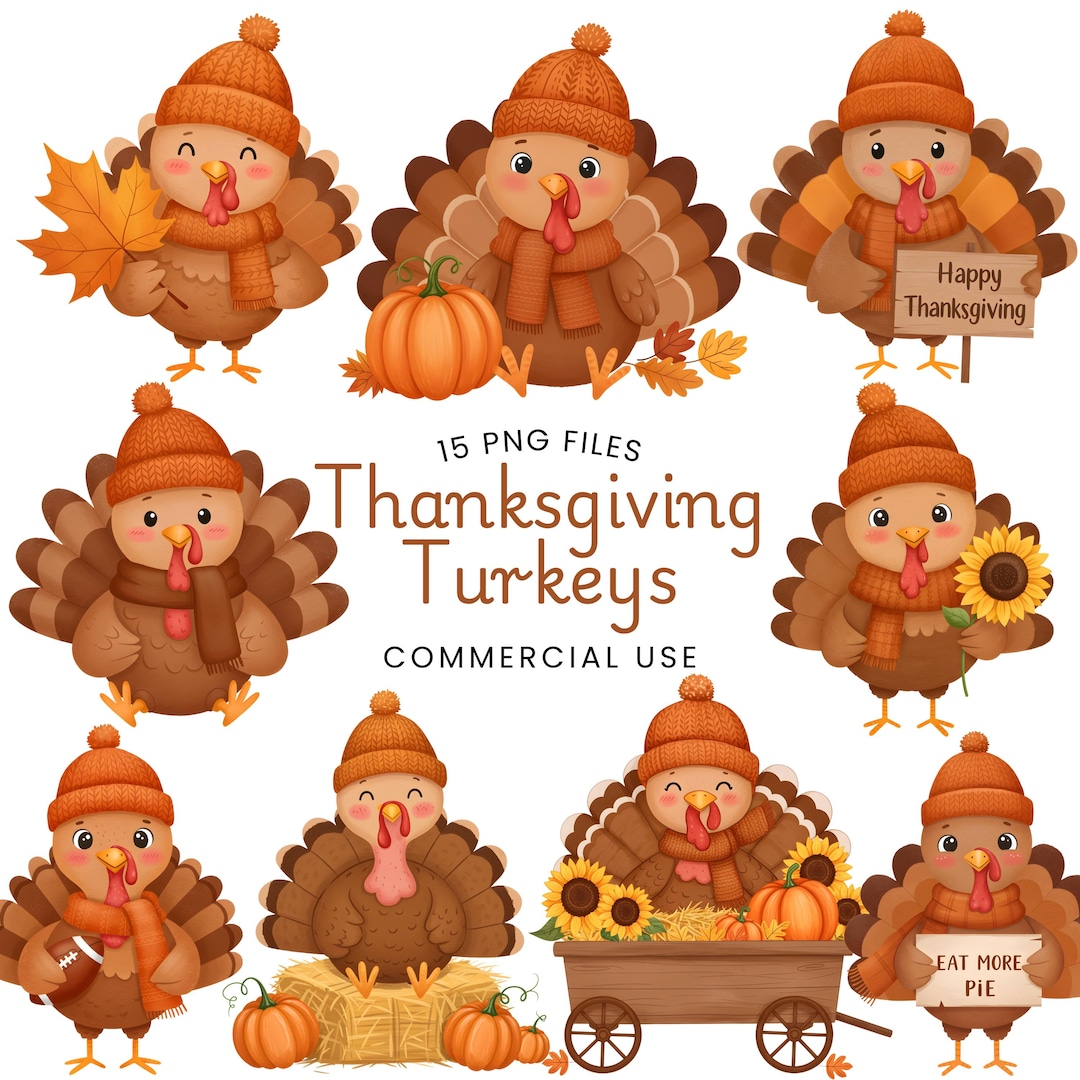 Turkey Clipart - Watercolor - Cute Thanksgiving Png - Turkey - Fall ...