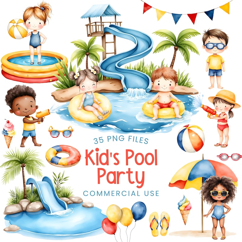Cute Pool Party Clipart - Etsy UK