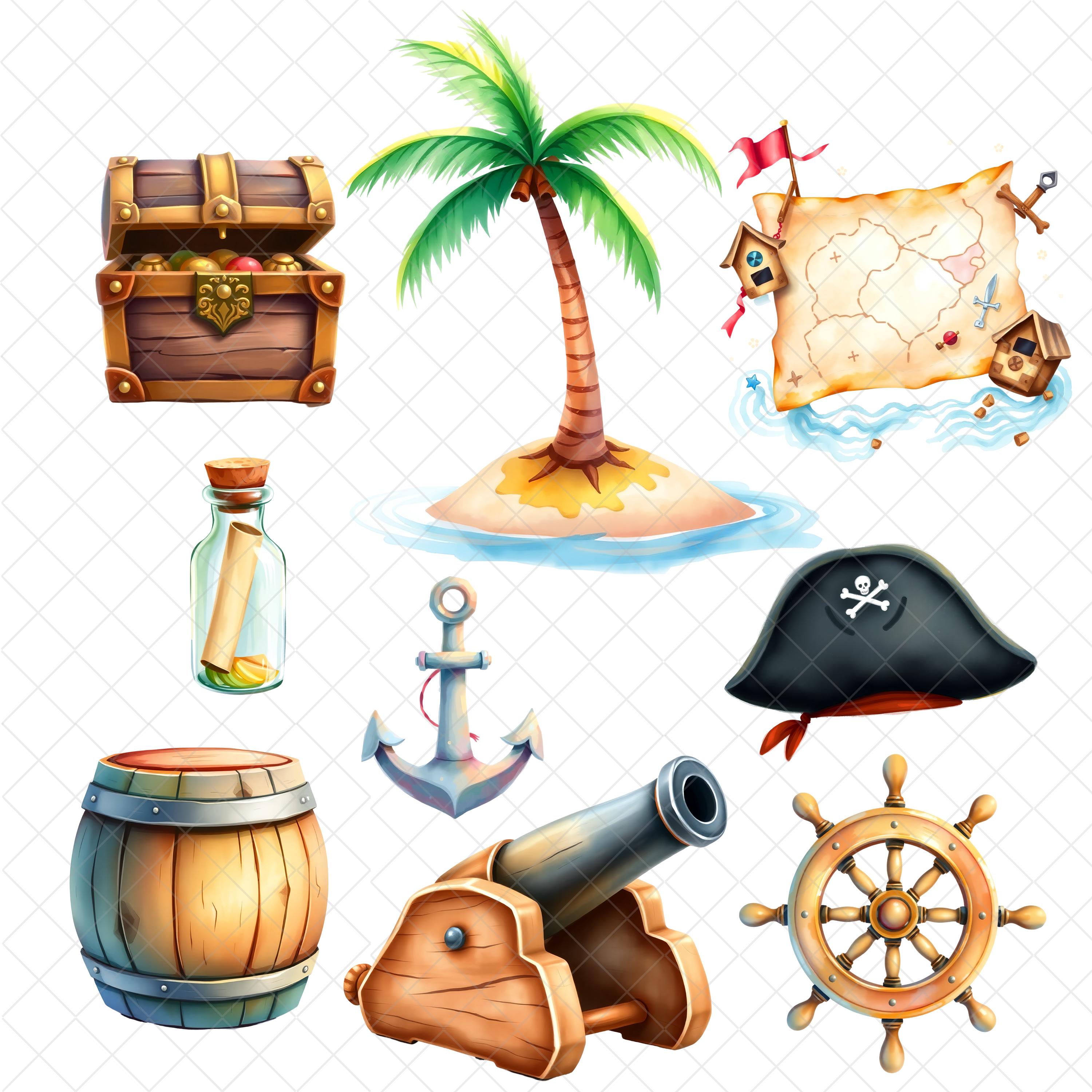 Pirate Clipart Watercolor Cute Pirates Little Pirates Treasure Island ...