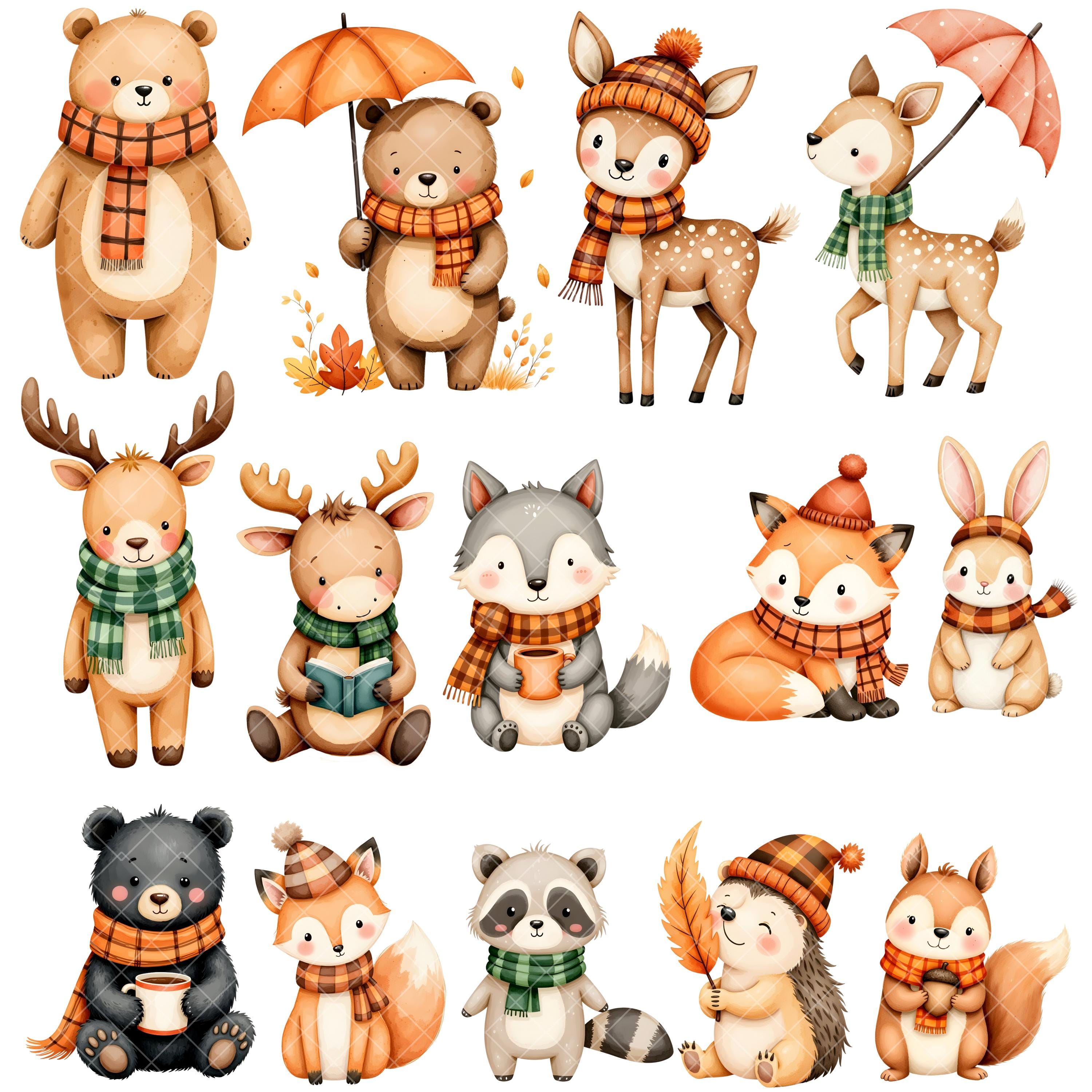 Fall Animal Clipart - Watercolor - Woodland Animals Png - Autumn - Cute ...