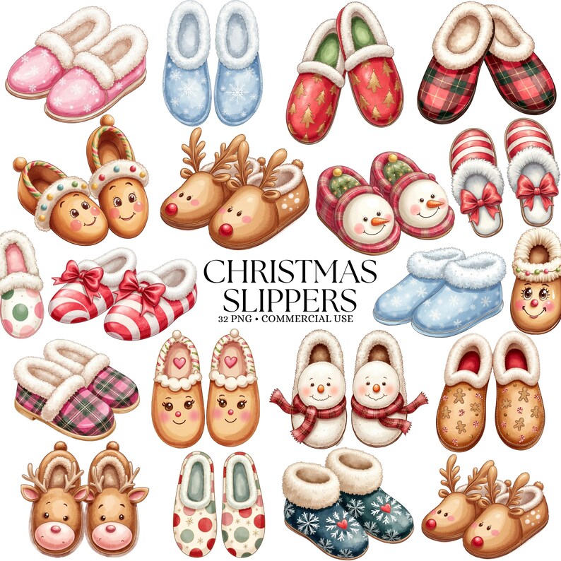 Christmas Slipper Clipart - Watercolor - Christmas Png - Sublimination ...