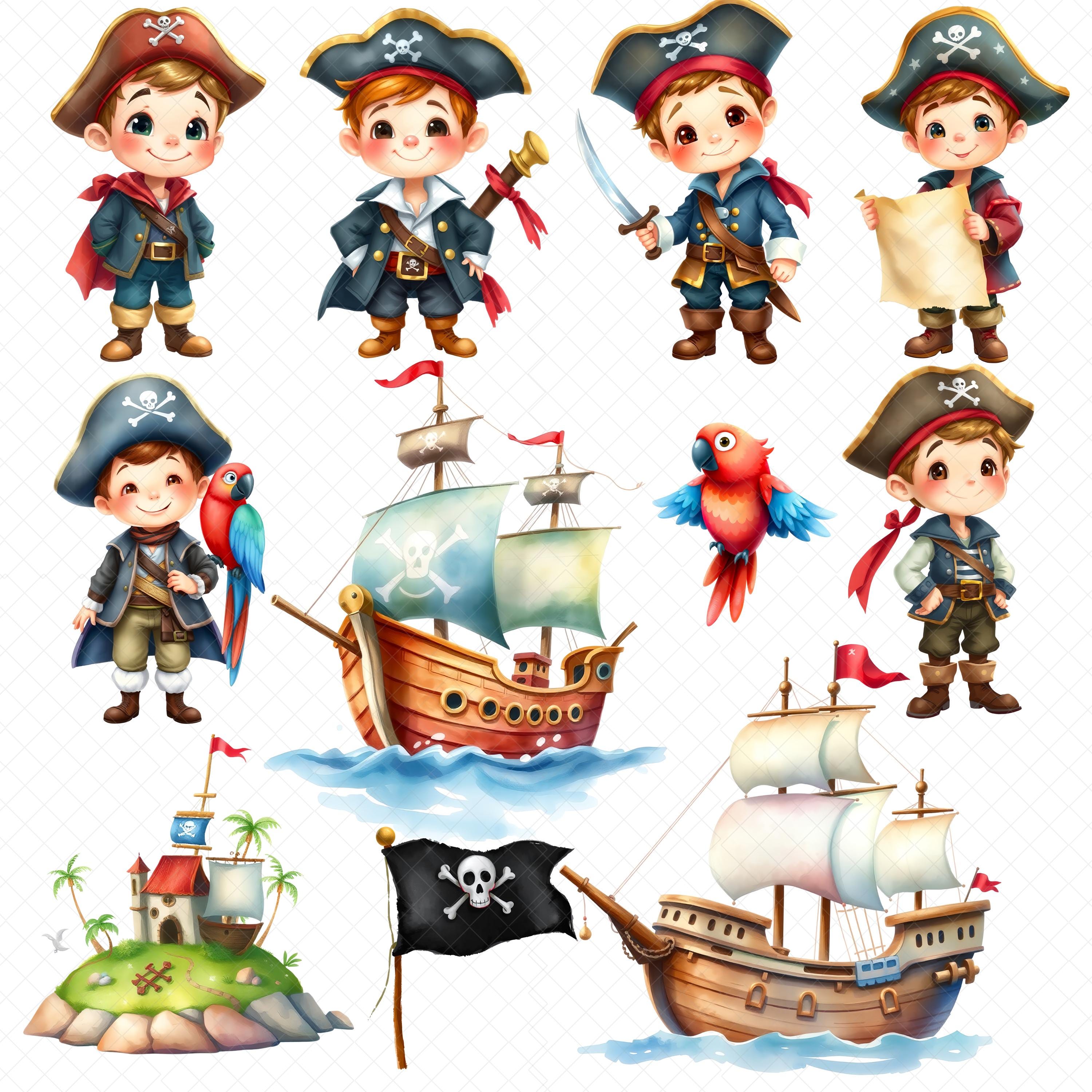 Pirate Clipart Watercolor Cute Pirates Little Pirates Treasure Island ...