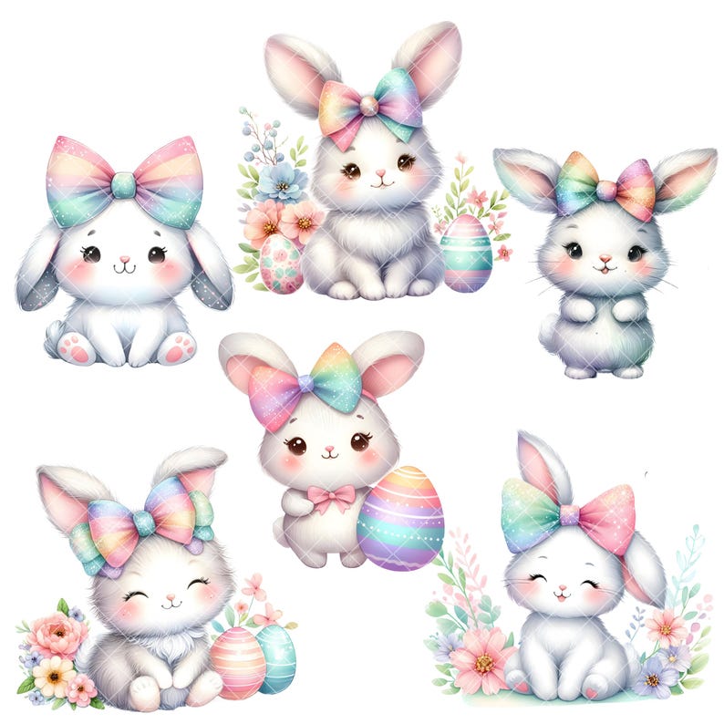 Pastel Rainbow Bunny Clipart – Watercolor Rabbit PNG, Easter Bundle ...
