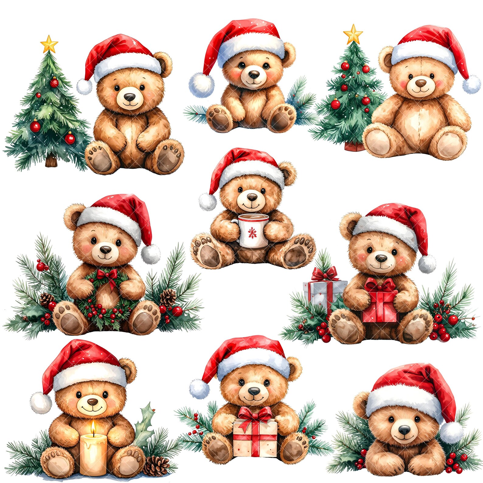 Christmas Bears Clipart - Watercolor - Cute Christmas Png - Teddy Bear ...