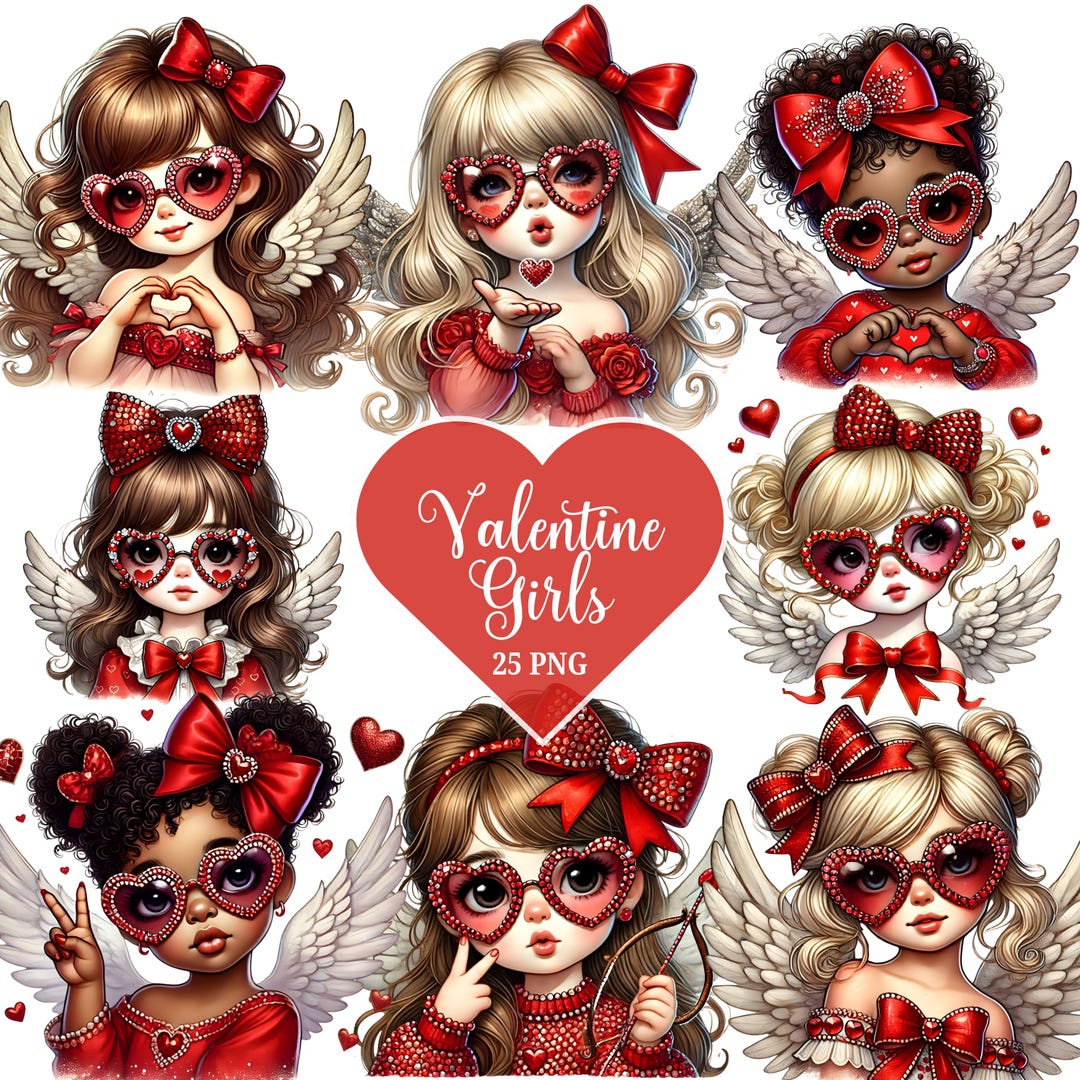 Cute Valentine Girls Clipart - Watercolor - Cupid Girl Png - Cupid ...