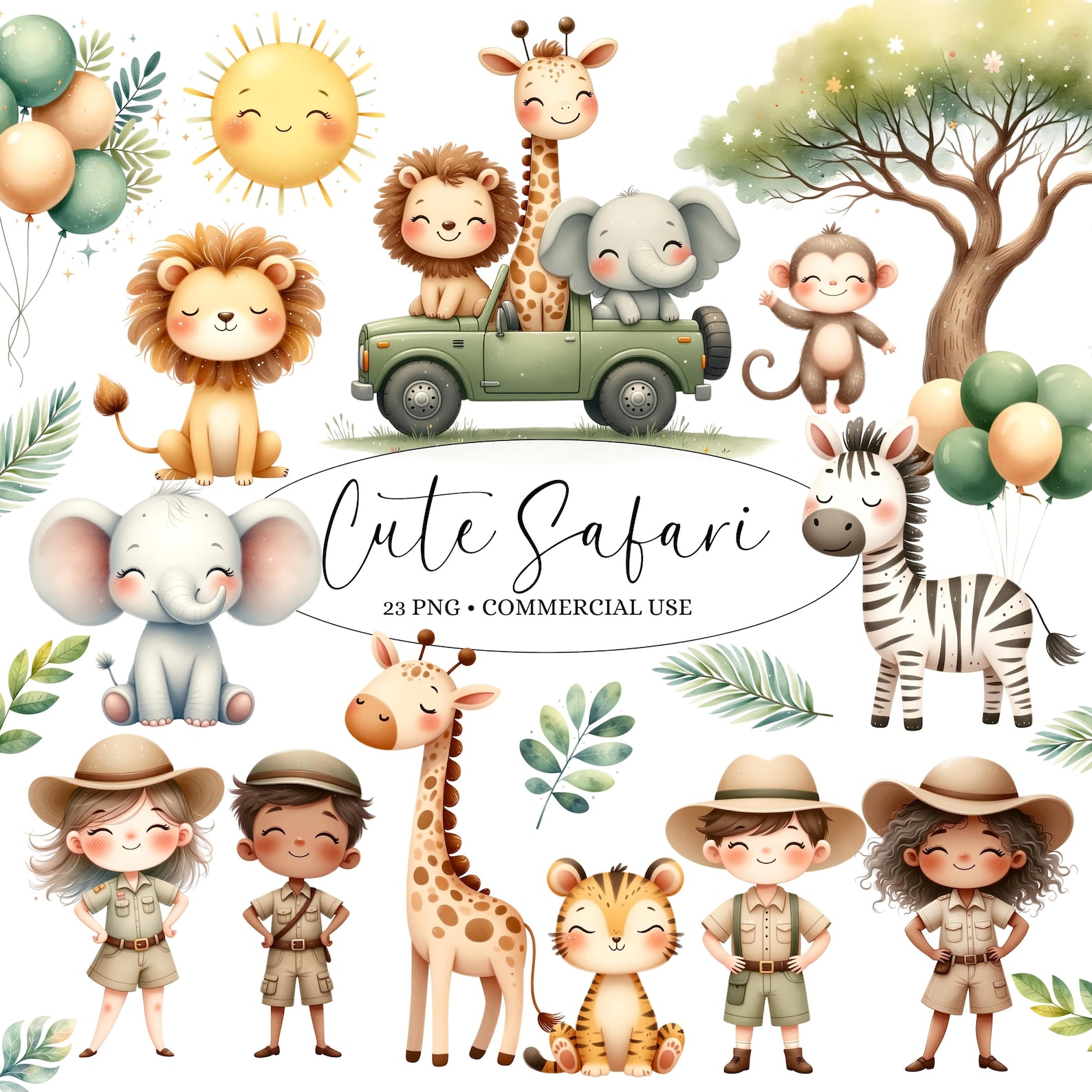 Cute Safari Animal Clipart - Jungle Animals Png - Watercolor - Nursery ...