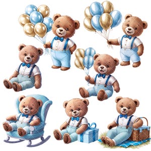 Cute Teddy Bear Clipart - Boy Bear - Nursery Clipart - Baby Shower ...