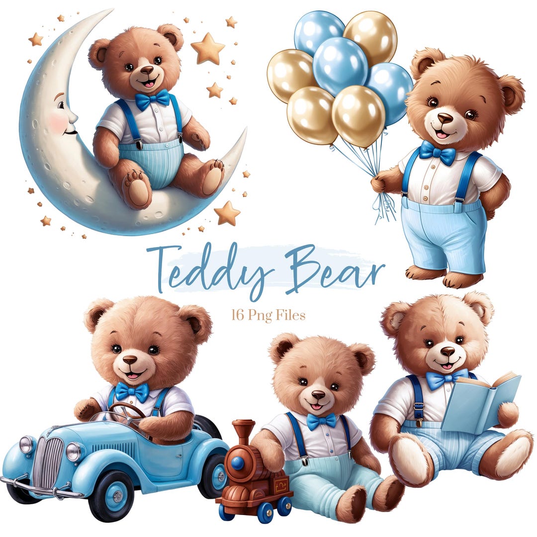 Cute Teddy Bear Clipart - Boy Bear - Nursery Clipart - Baby Shower ...
