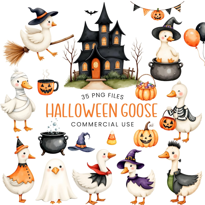 Halloween Goose Clipart - Watercolor - Cute Goose - Silly Goose ...