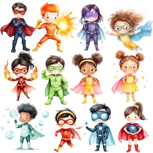 Superhero Kids Clipart - Watercolor - Cute Superhero Png - Kids Clipart ...