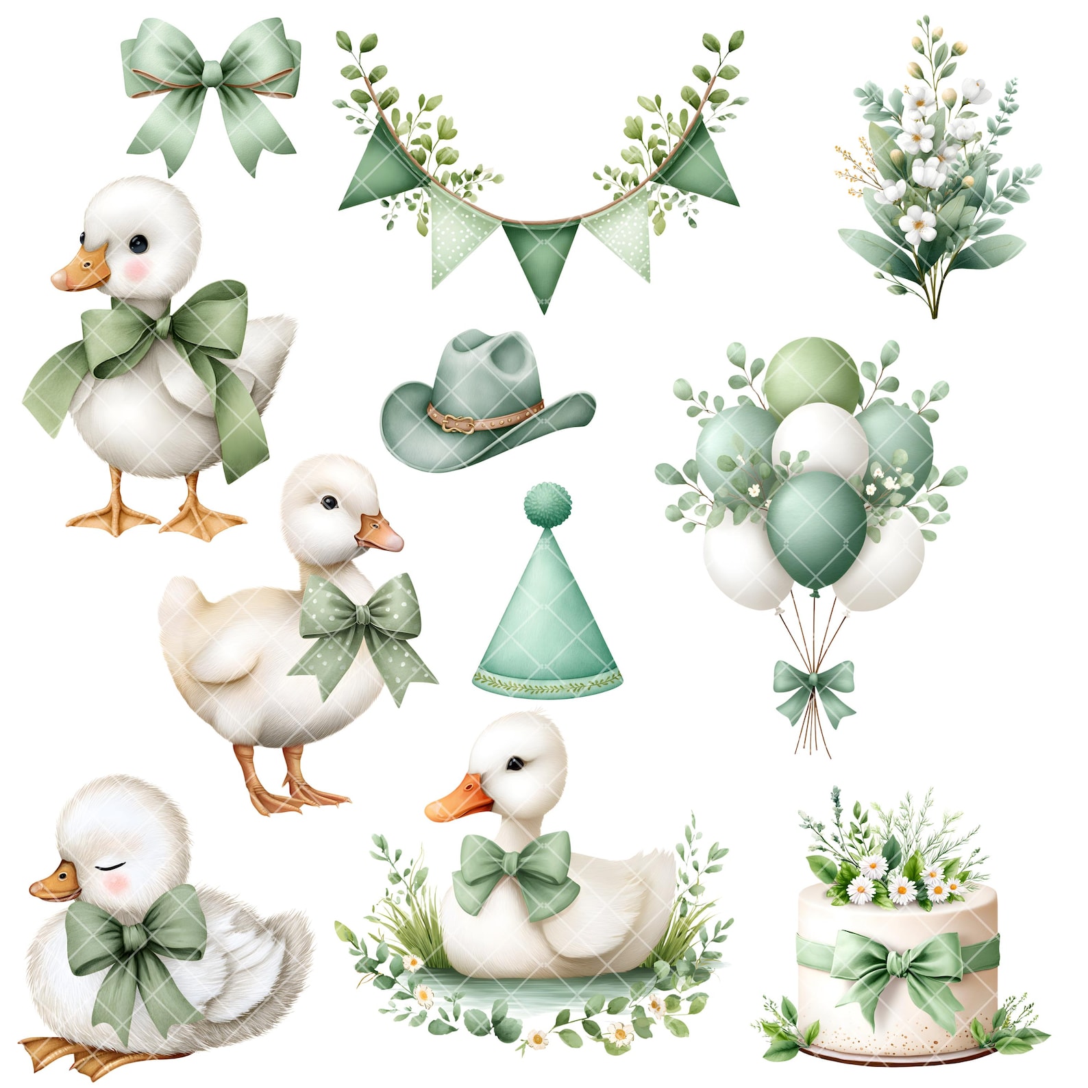 Goose Clipart - Watercolor - Cute Geese Png - Silly Goose - Sage Green ...