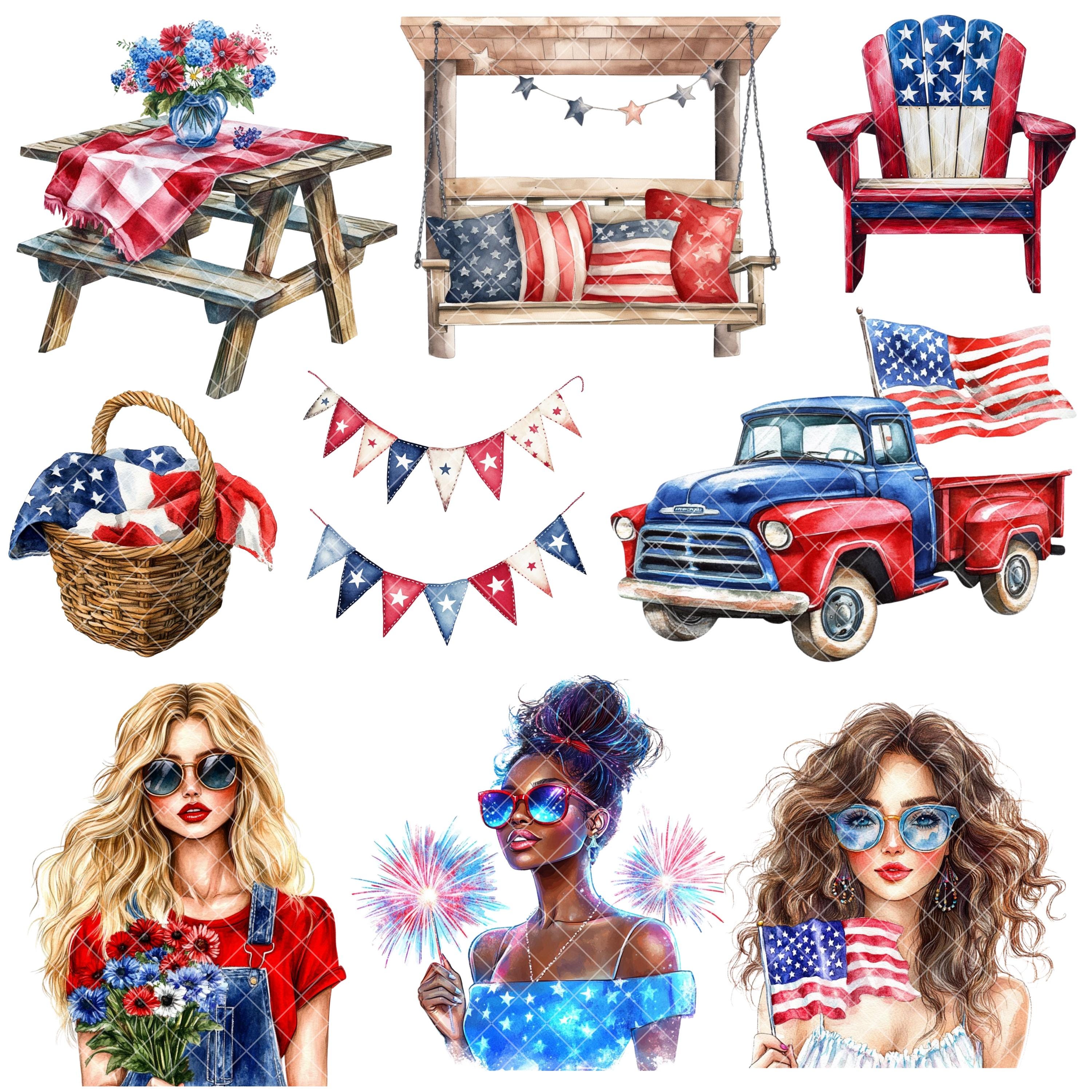4th of July Clipart - Watercolor - Independence Day Png - Planner ...