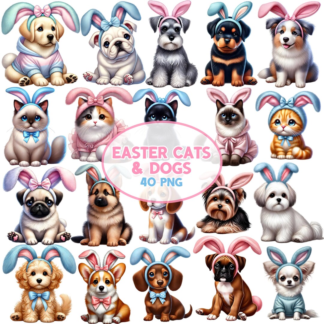 Cute Easter Clipart - Watercolor - Puppy and Kittens - Easter Dogs and ...