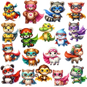 Superhero Animal Clipart - Watercolor - Cute Superhero Png - Kid's ...