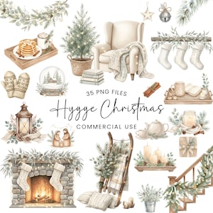 Hygge Christmas Clipart - Watercolor - Neutral Christmas Png - Cozy ...