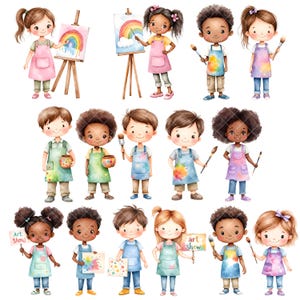 Little Artists Clipart - Watercolor - Cute Kid's Png - Art Party ...