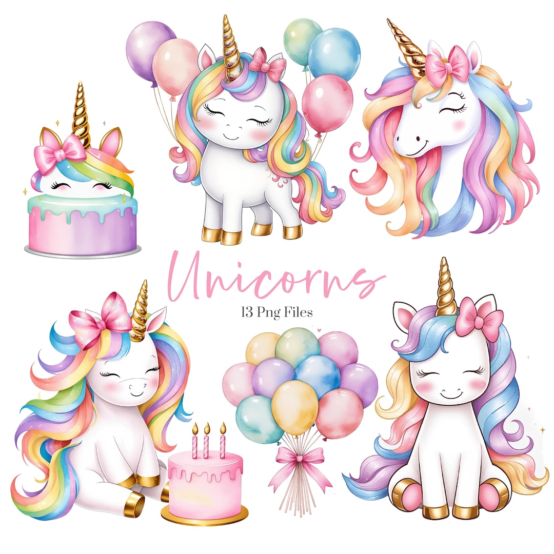 Pastel Unicorn Clipart - Rainbow Unicorns - Birthday Clipart - Unicorn ...