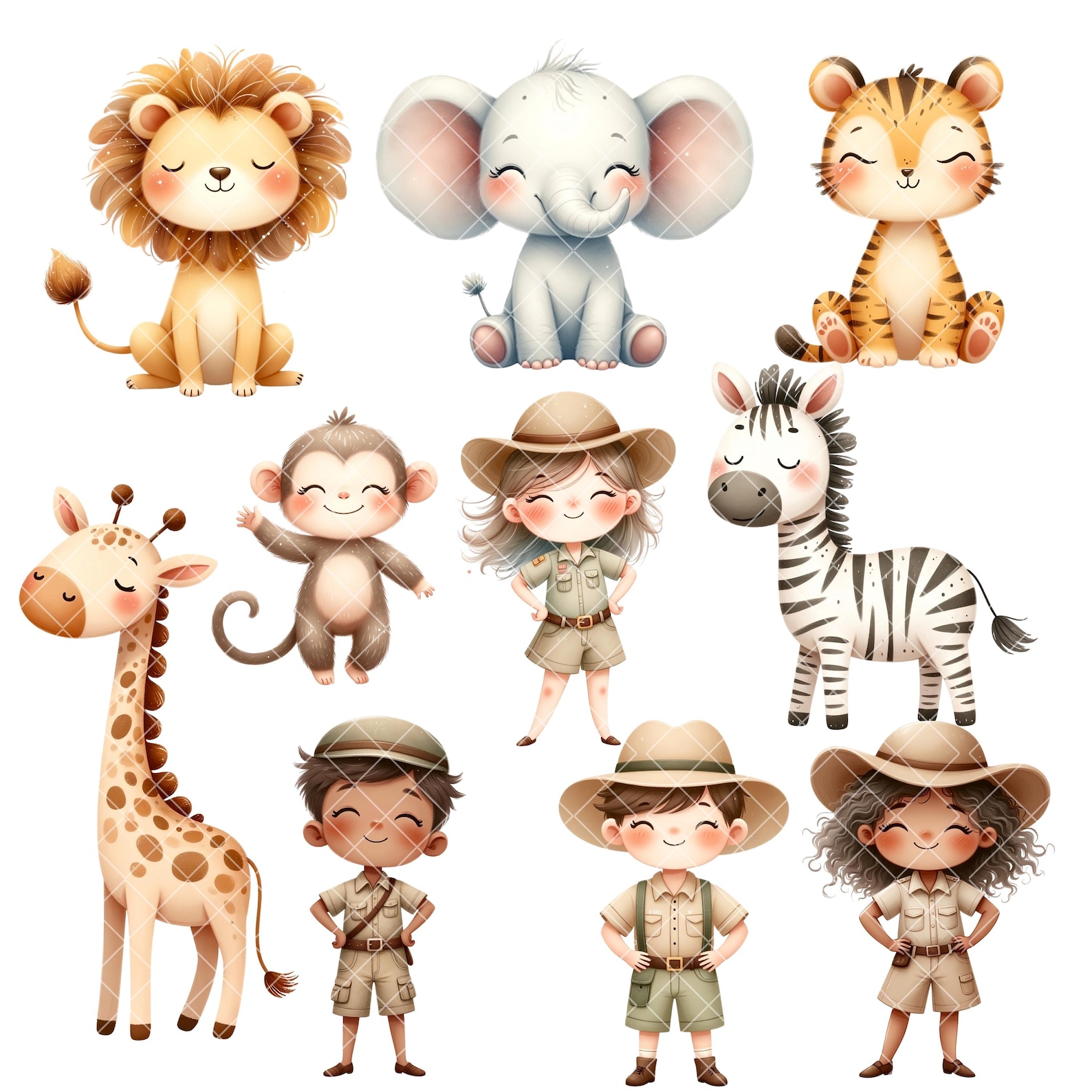 Cute Safari Animal Clipart - Jungle Animals Png - Watercolor - Nursery ...