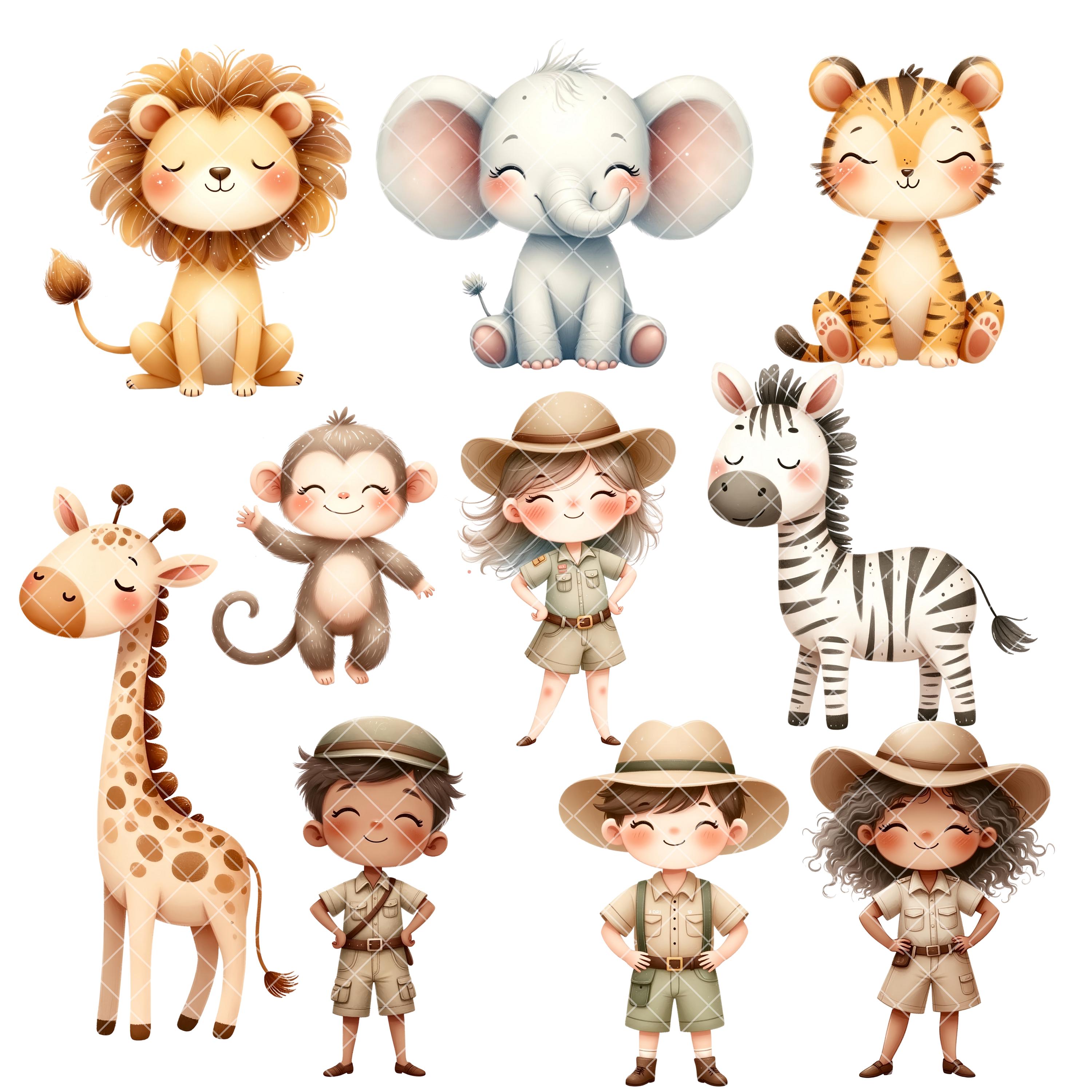 Cute Safari Animal Clipart - Jungle Animals Png - Watercolor - Nursery ...