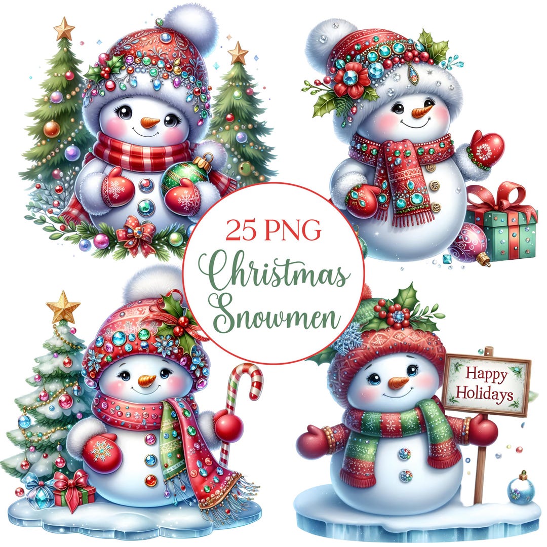 Snowman Clipart - Watercolor - Christmas Snowmen Png - Beautiful ...