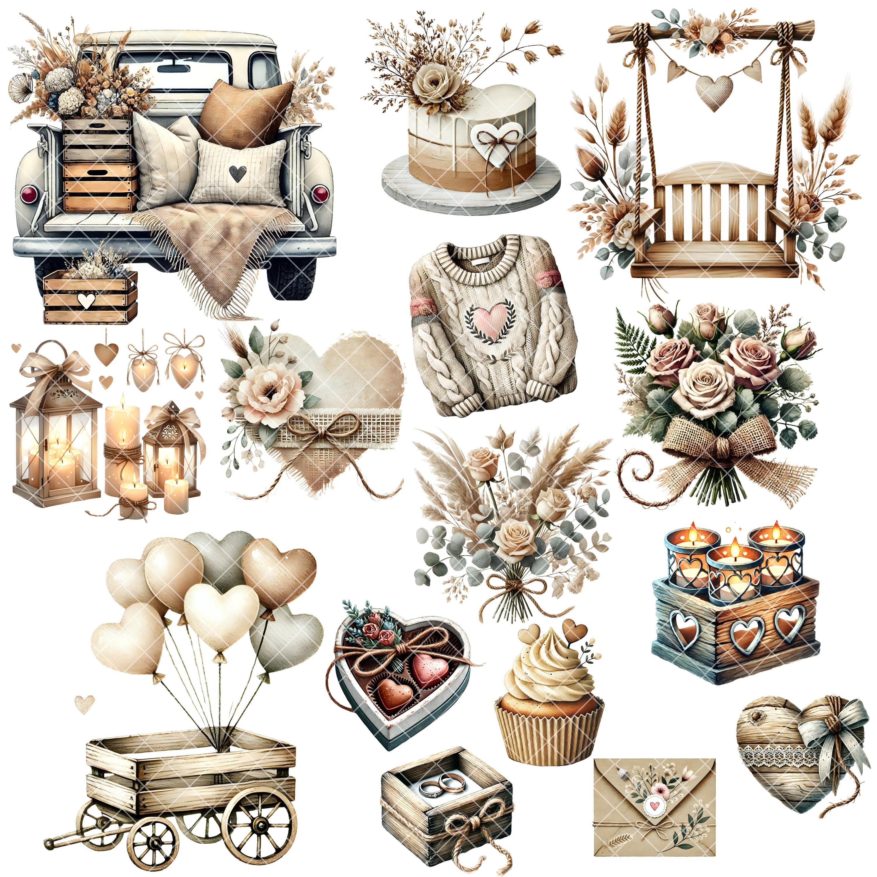 Rustic Boho Valentine Clipart - Watercolor - Valentine Png ...