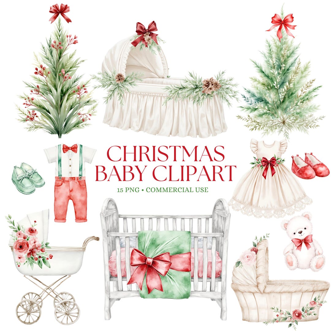 Christmas Baby Clipart - Watercolor - Nursery Clipart - Baby Shower Png ...