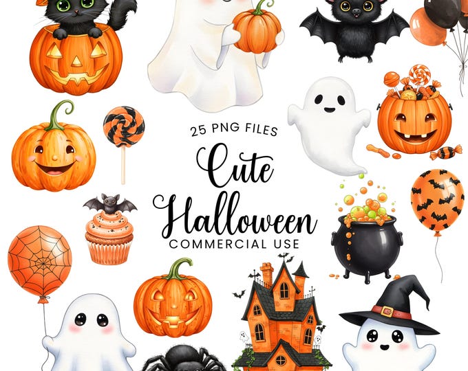 Halloween Watercolor Clipart INSTANT DOWNLOAD Spooktacular Designs of ...
