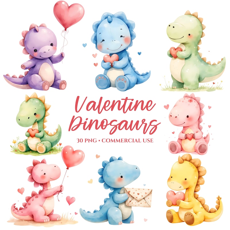 Dinosaur Valentine Clipart - Etsy