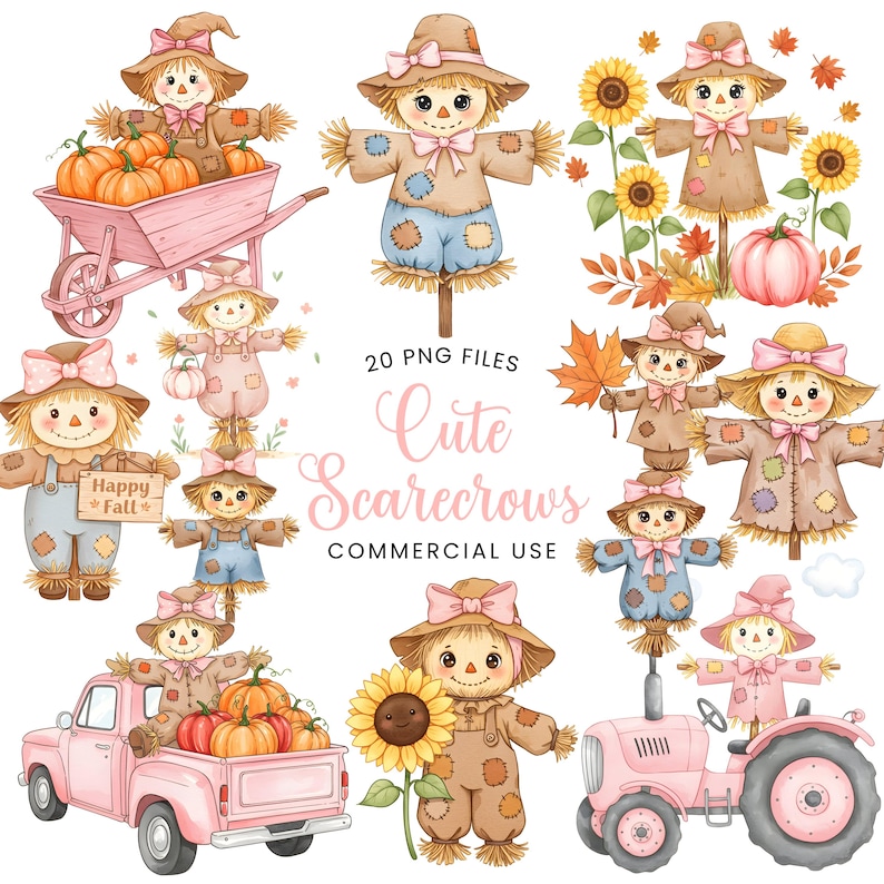 Cute Scarecrow Clipart - Watercolor - Fall Clipart - Girl Scarecrows ...